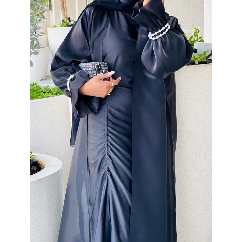 Jual Ramadan Open Abaya Islamic Clothing Sheer Organza Muslim Women Long Dresses Dubai Turkey ...