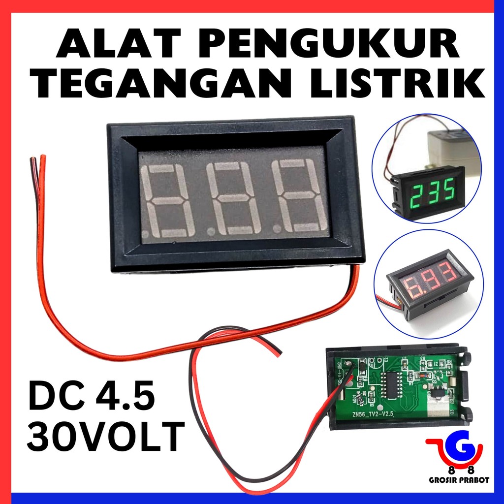 Jual Mini DC 4,5-30V Voltmeter Digital Volt Meter 0,56 ” Inch 2 Kabel ...