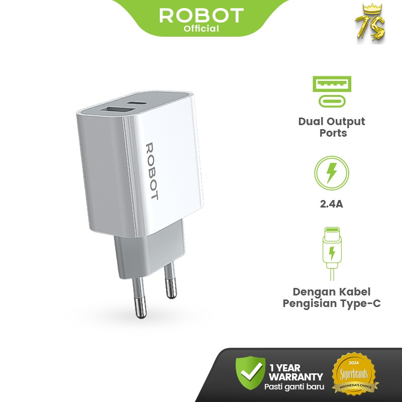 Jual ROBOT Charger Fast Charging Dual Port 12W with Type C Cable 2.4A ...