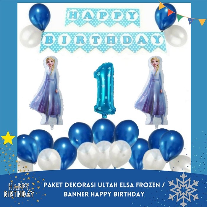 Jual Paket Dekorasi Ultah ELSA Frozen / Banner Happy Birthday | Shopee ...