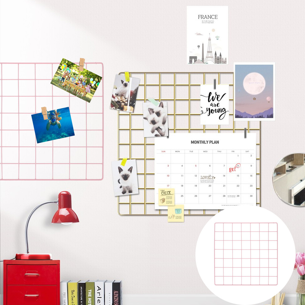 Jual Rose Gold Grid Frame Wrought Iron Storage Photo Metal Wall Panel ...