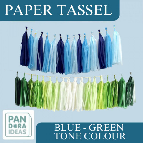 Jual Paper Tassel BLUE GREEN TONE | Backdrop Hiasan Dekorasi Pesta ...