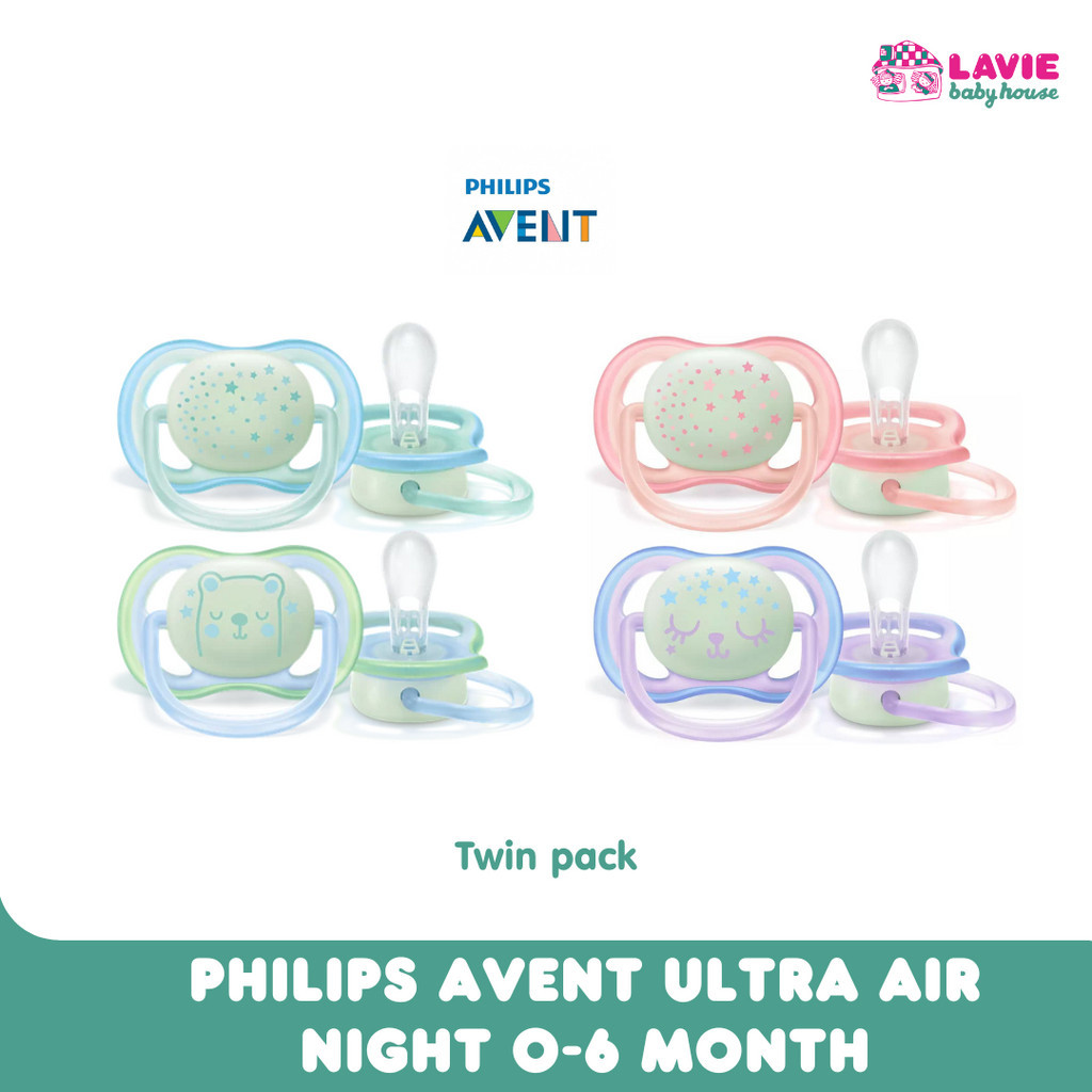 Jual Philips Avent Empeng Ultra AIr Night 0-6m Twin Pack Pacifier ...