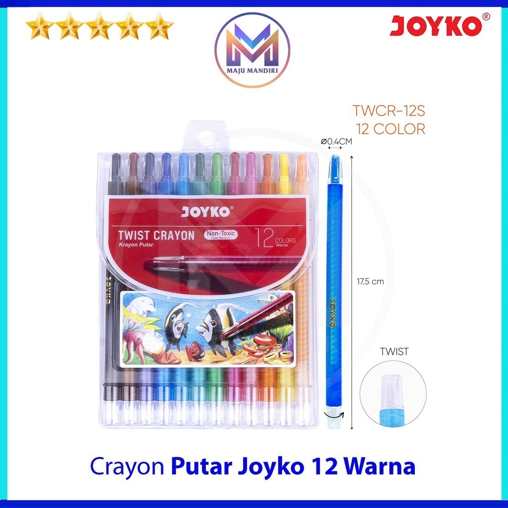 Jual Crayon Putar Joyko 12 Warna TWCR-12s / Krayon Ulir 12 Panjang ...