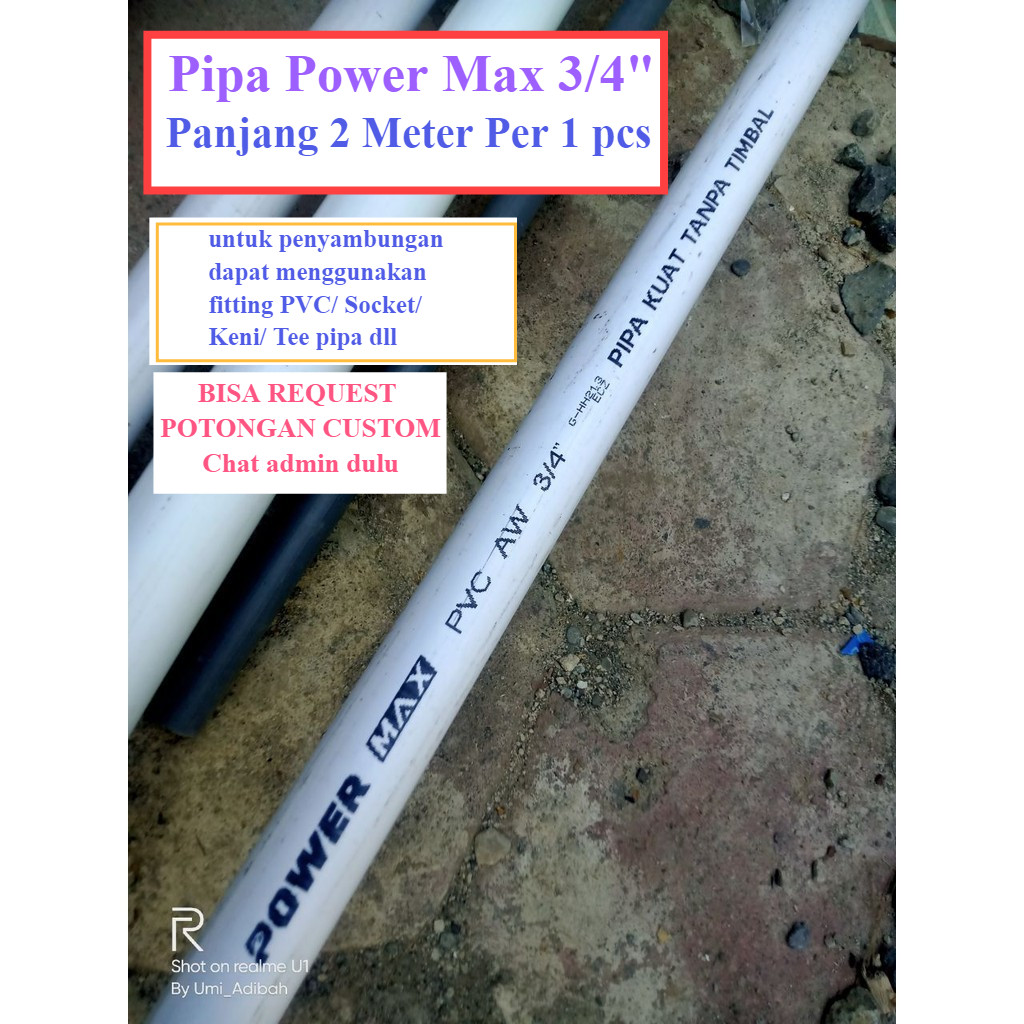 Jual Pipa PVC Power Max 3/4" Inch AW Panjang per 2 Meter Pipa Paralon murah - Pipa Kuat Tanpa ...