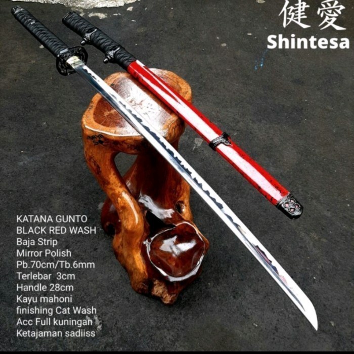 Jual SAMURAI ORI JEPANG ASLI SHIN GUNTO RED WASH BAJA STRIP - acc hitam ...