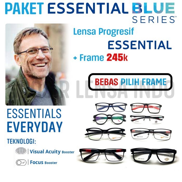 Jual Lensa Kacamata Paket Essilor Essentials 1.5 Everyday UV420+Frame 245k | Shopee Indonesia