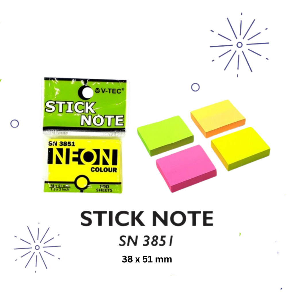 Jual Stick Note V-TEC SN 3851 No. 653 Sticky Notes 38 x 51 mm Memo ...
