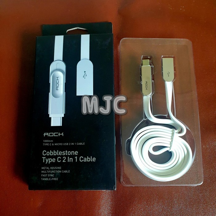 Jual Kabel Data Rock Cablestone 2in1 Type-C Micro White Charge n Sync ...