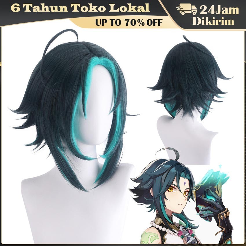 Jual Genshin Impact Cosplay Xiao Wig / Rambut Ombre Hijau Pendek / Xiao ...