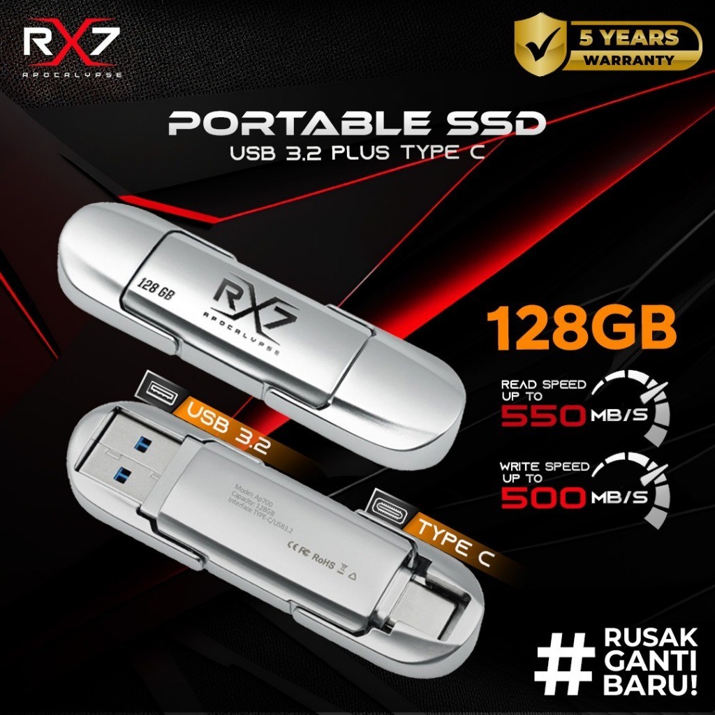Jual SSD Portable 128gb RX7 / HDD External Type C RX7 128gb RESMI 5 ...