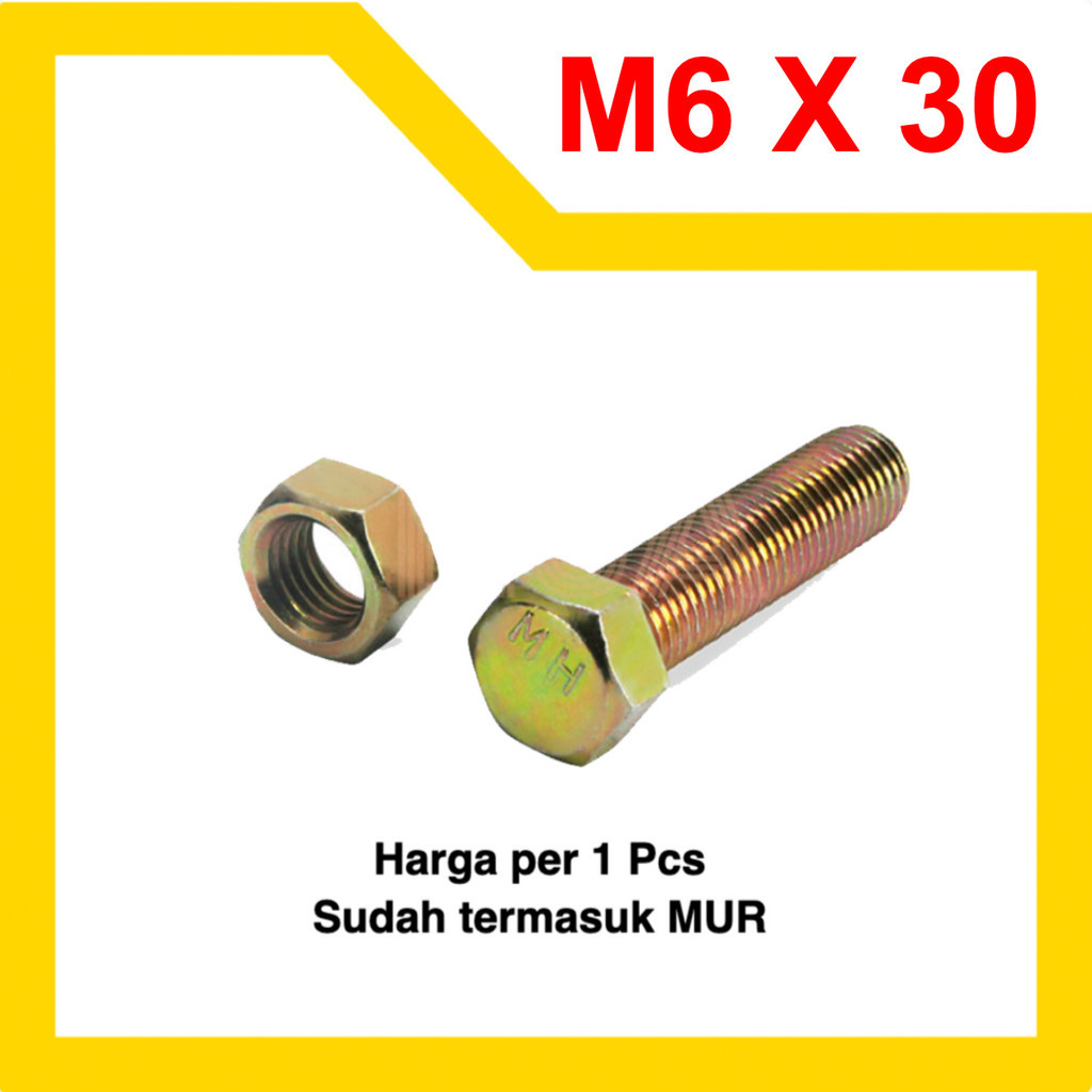 Jual [1 Pcs] Baut Mur Hex Kuning M6 x 30 - Baut 10 3CM | Shopee Indonesia