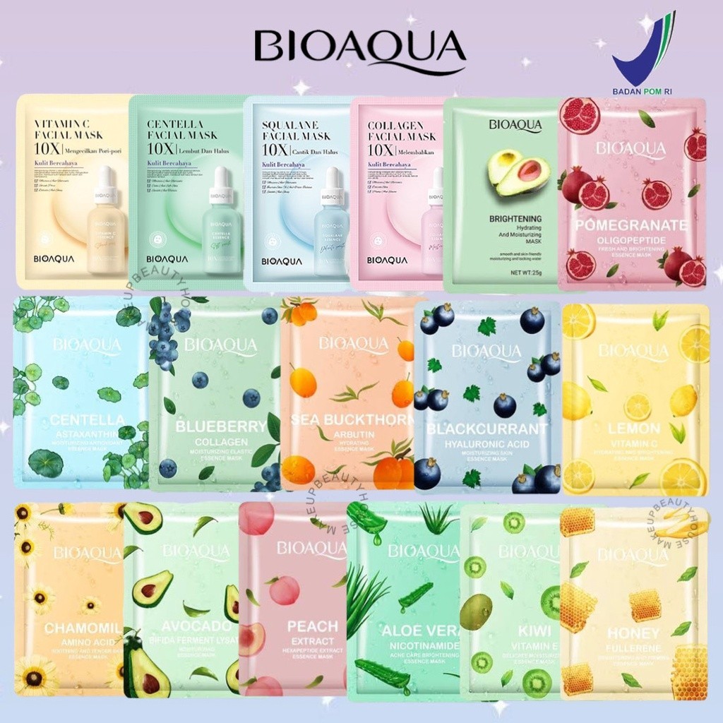 Jual BIOAQUA Essence Sheet Mask 25g | 10X Facial Sheet Mask 28ml | Shopee Indonesia