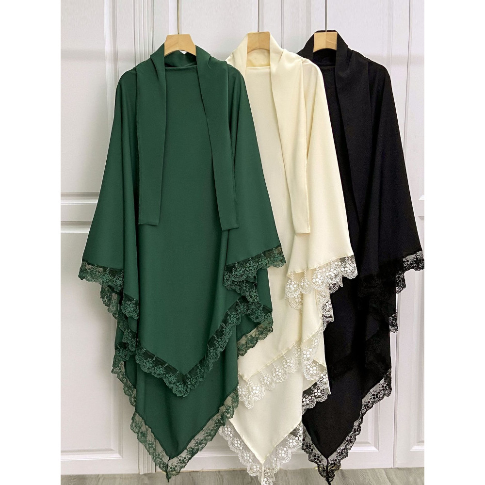 Jual Ramadan Lace Long Khimar Hijab Eid Muslim Headcarf Women Jilbab ...