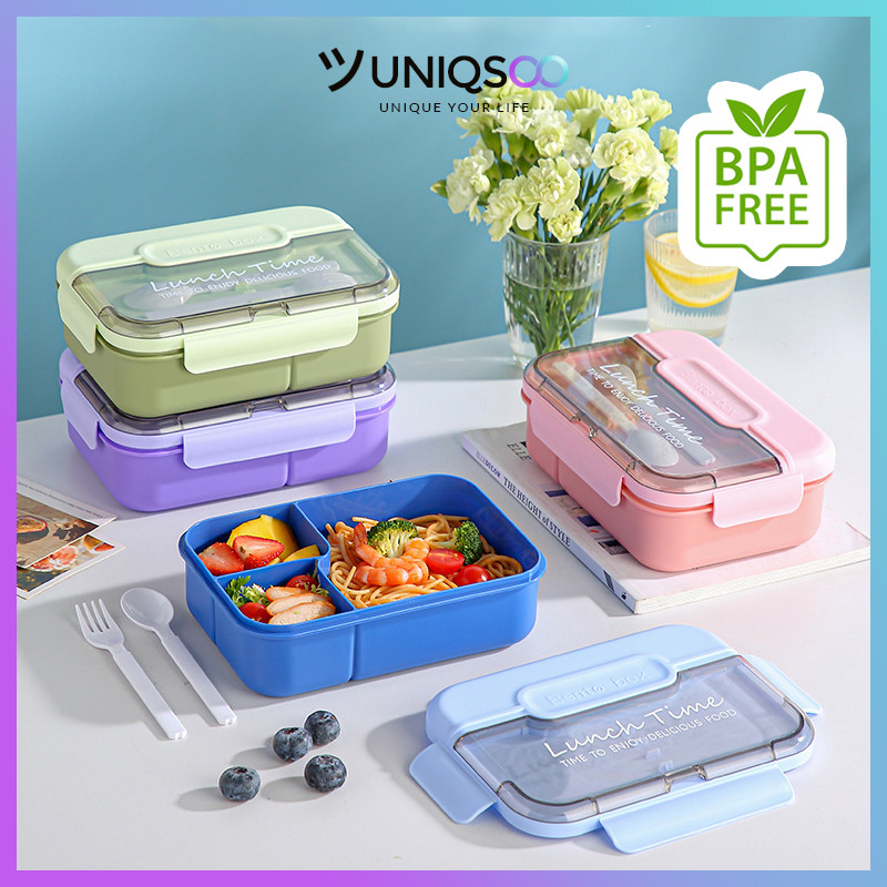 Jual UNIQSOO Kotak Makan Anti Tumpah 3 Sekat 1450ml Kotak Bekal Bento Lunch Box Free Sendok ...