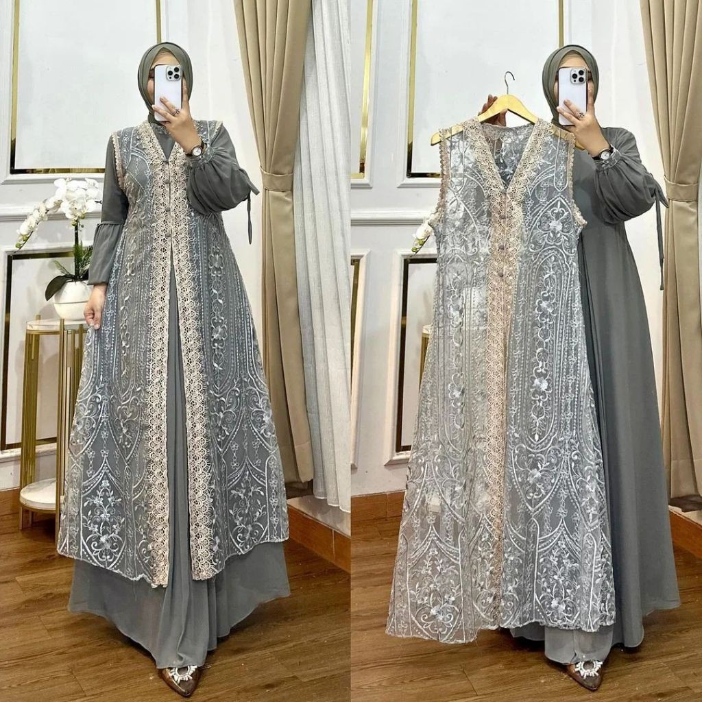 Jual JK78YG KETRYLIA Dress Gamis Lebaran 2025 Gamis 2in1 Outer Terpisah Bahan Ceruty Babydoll ...