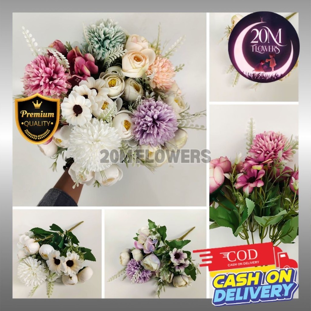 Jual Bunga Peony Mix Cabang 7 Artificial Bunga Campuran Peony+Aster+PomPom Aksesoris Dekorasi ...