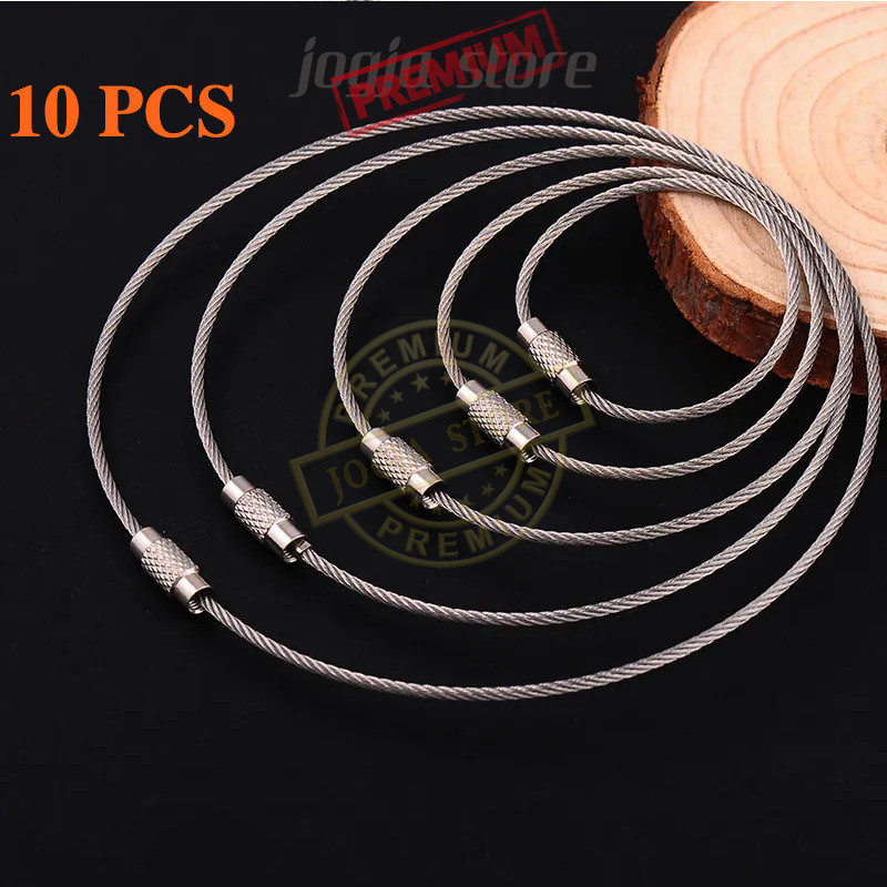 Jual 10Pcs Tali Besi Carabiner Metal Stainless Wire Rope Key Gantungan ...