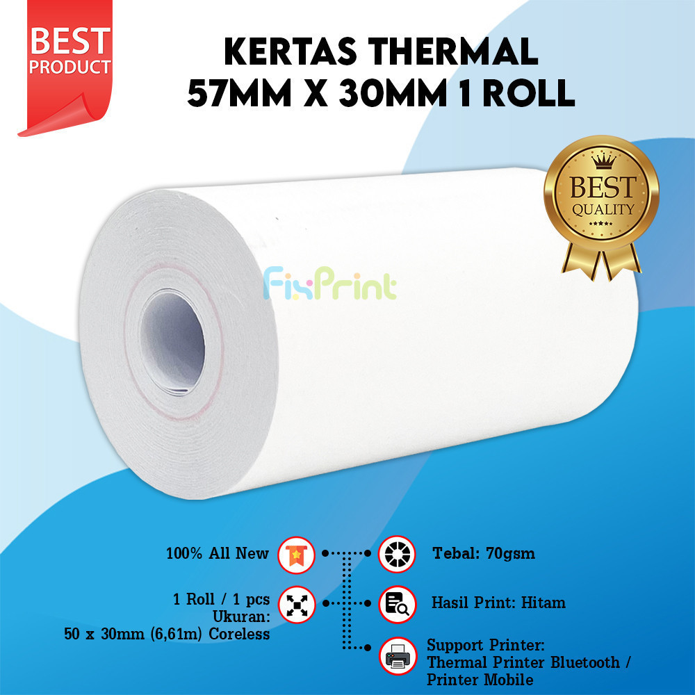 Jual 1 Roll Kertas Kasir Struk Pembelian Paper EDC Thermal 57mm x 30mm ...