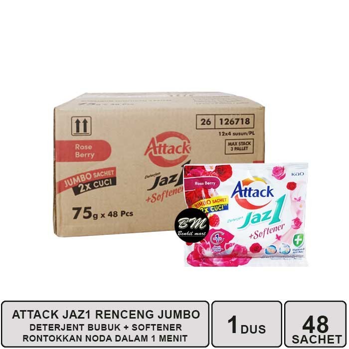 Jual 1 DUS ISI 48 SACHET JAZ 1 / JAZ1 DETERJENT PLUS SOFTENER @ 75 GRAM | Shopee Indonesia