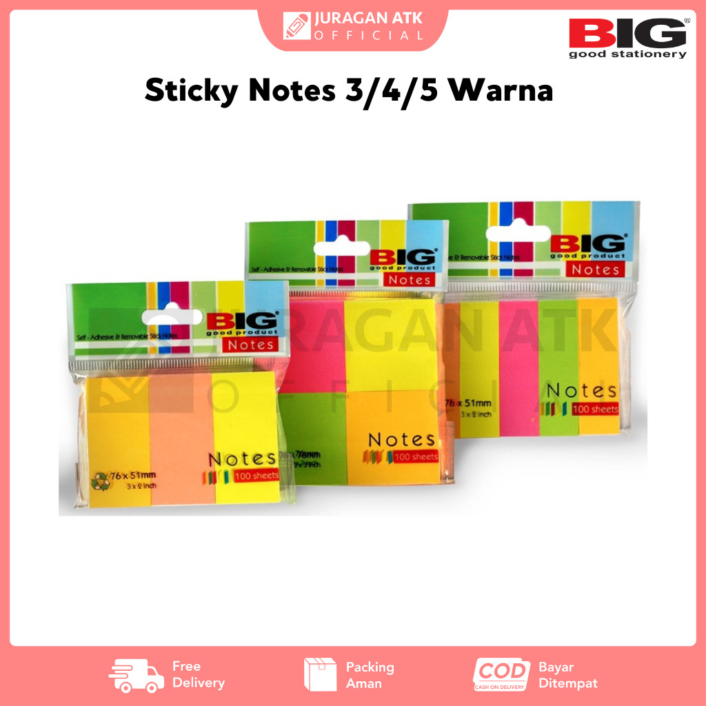 Jual Sticky Notes BIG 3/4/5 Warna BIG | Shopee Indonesia