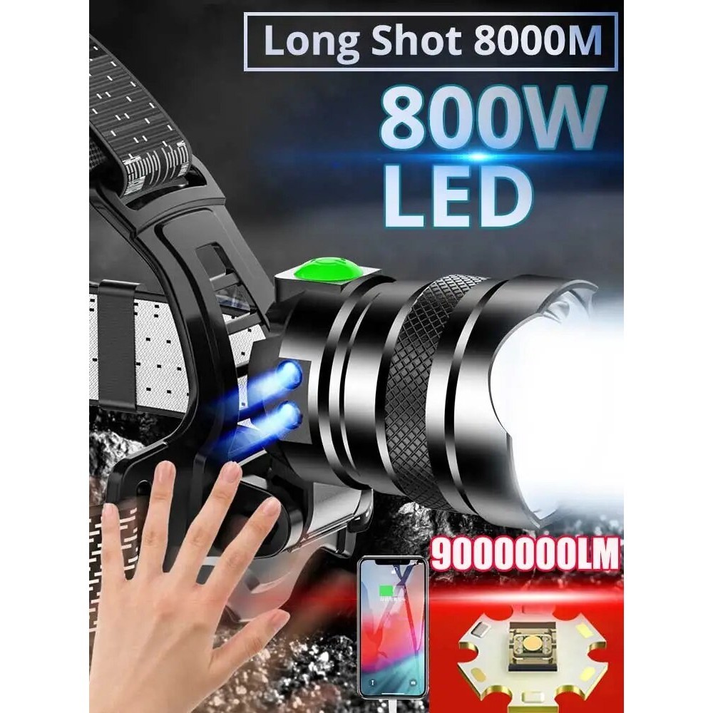 Jual Lampu depan LED kuat 1000000LM, lampu depan LED 800W, senter kepala isi ulang daya USB ...