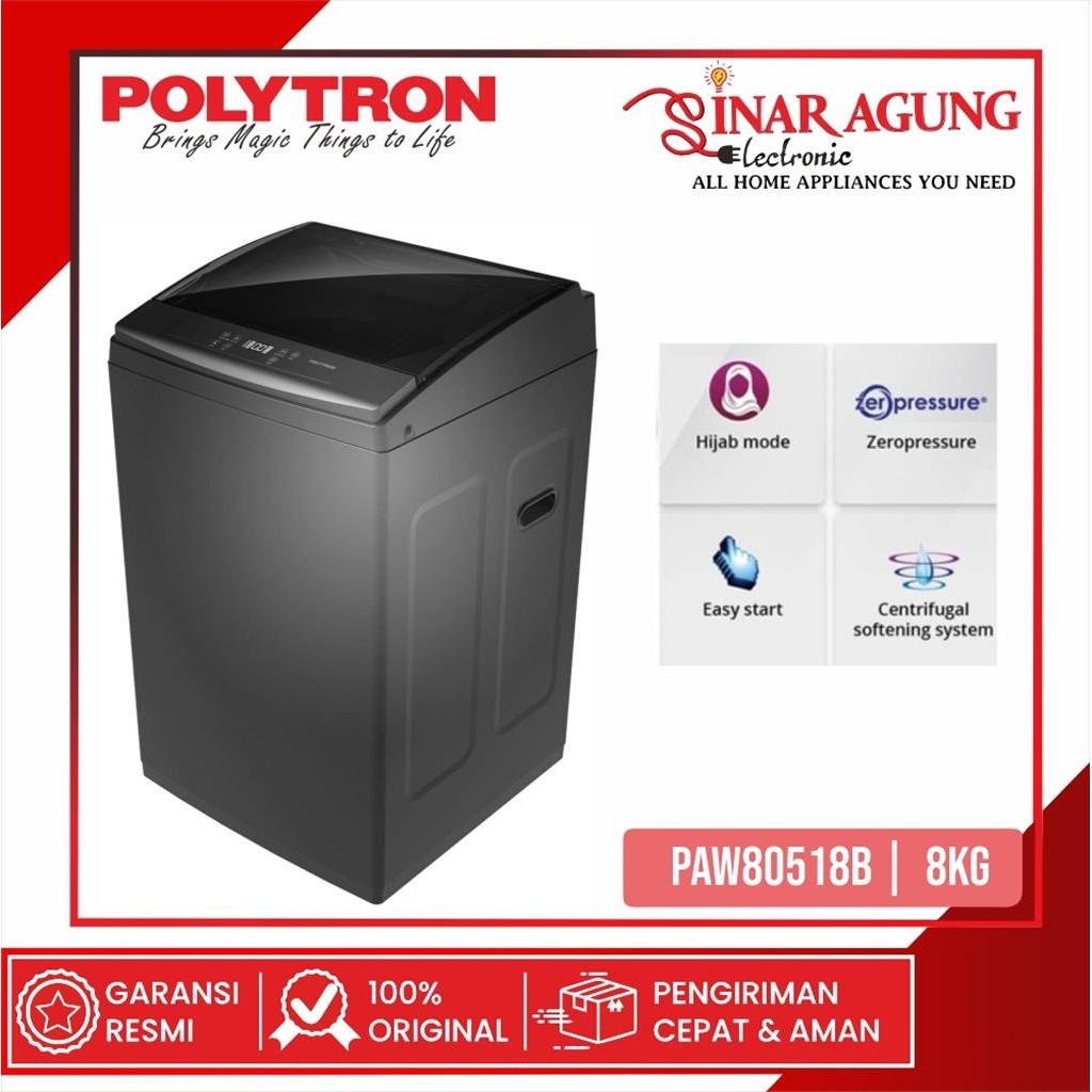 Jual [COD] MESIN CUCI TOP LOADING POLYTRON PAW80518 / PAW-80518 NEW ...