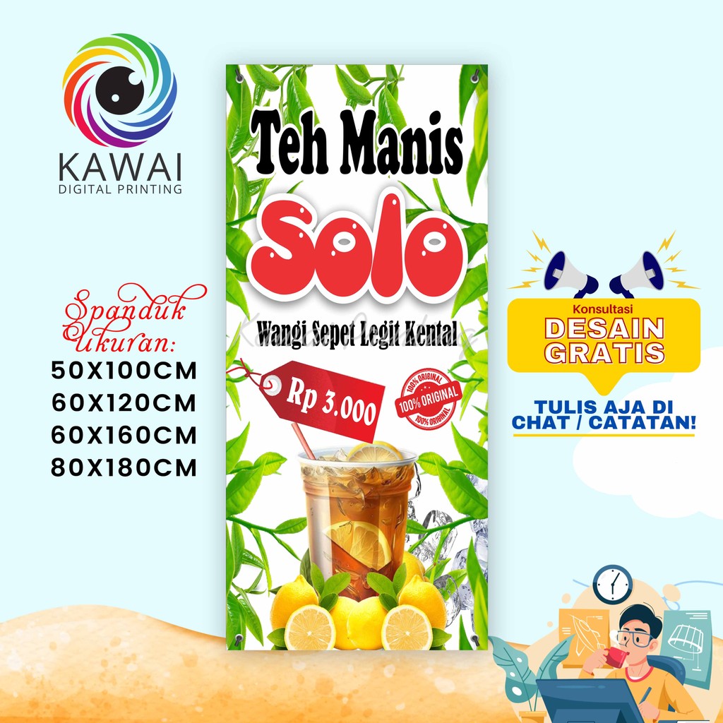 Jual SPANDUK / BANNER Es Teh Manis Solo Kekinian Viral Request Gratis ...