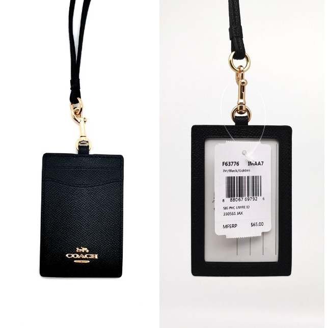 Jual Coach Metal Logo Card Holder ID Lanyard Black Gold Card Holder ID ...