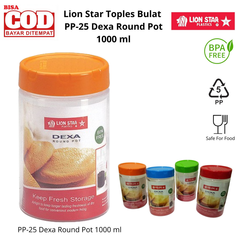 Jual Lion Star Toples Bulat PP-25 Dexa Round Pot 1000 ml | Shopee Indonesia
