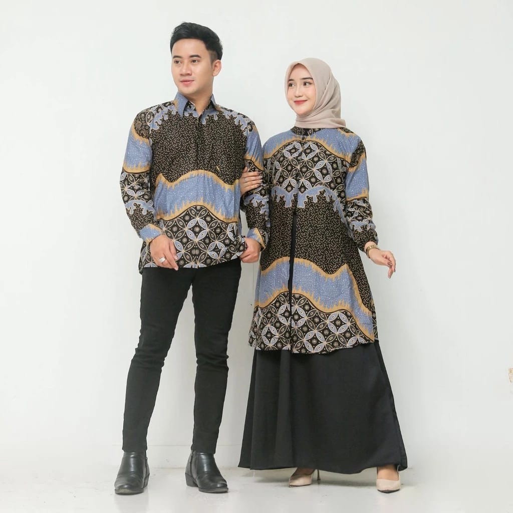 Jual Baju Batik Couple Kemeja & Gamis Motif Laut Biru Modern Premium ...