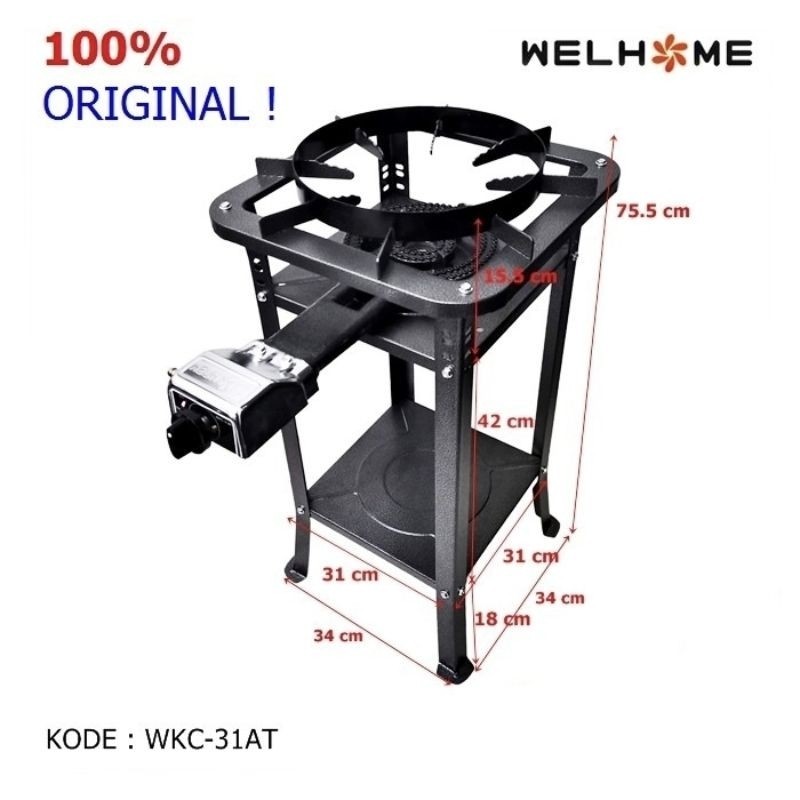Jual Kompor Mawar Gas Cor Welhome 1 Tungku Low Pressure Panci 73 cm Martabak WKC 31 AT LPG ...