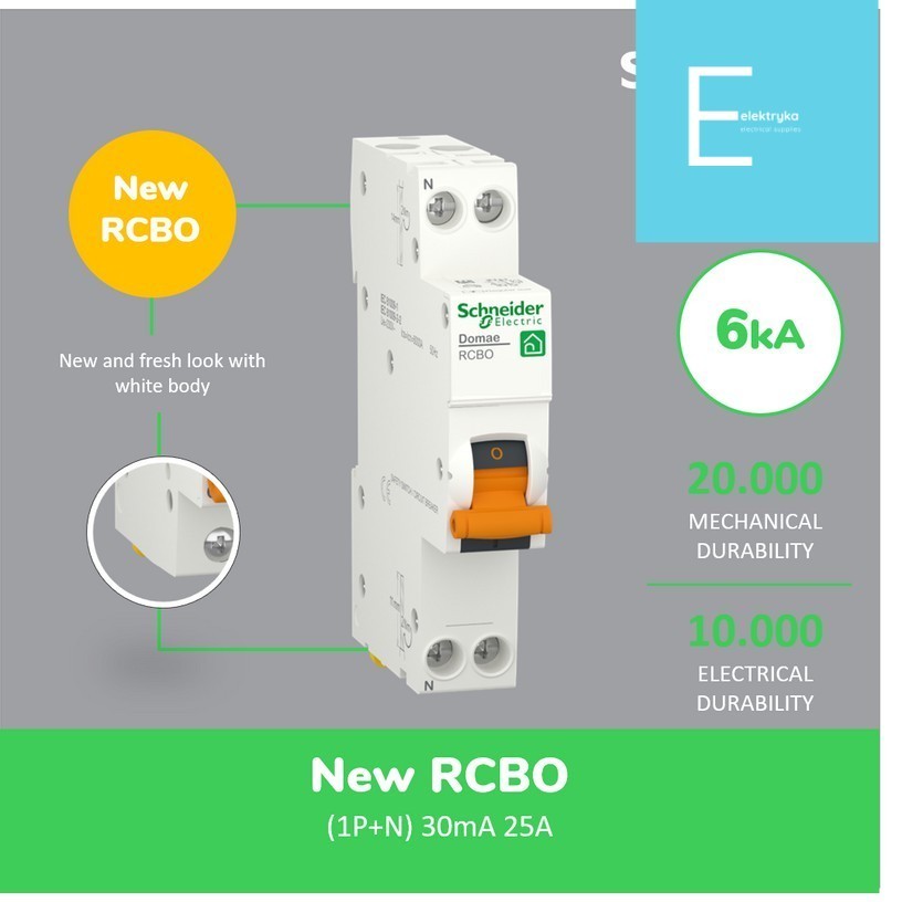 Jual Schneider Electric Domae New RCBO Slim - 1P + N 30mA 25A - DOMD1625 | Shopee Indonesia