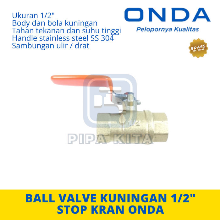 Jual Ball Valve Kuningan 1/2 inch ONDA Stop Kran Engkol | Shopee Indonesia