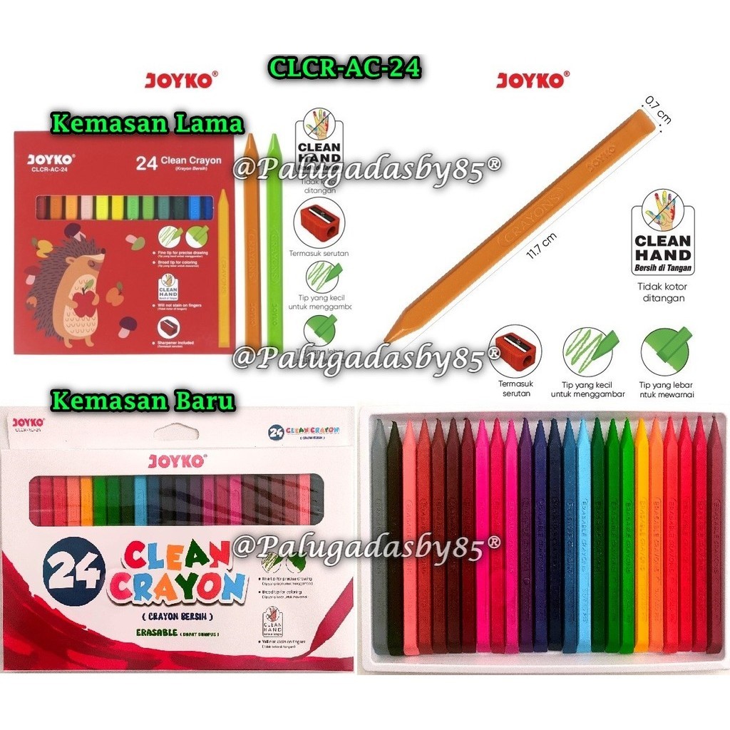 Jual (1 Set Isi 24 Warna) GROSIR Clean Crayon JOYKO CLCR-AC-24 24 Warna ...