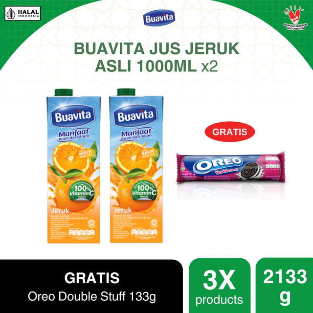 Jual Beli 2 Buavita Jeruk 1L GRATIS Oreo Double Stuff | Shopee Indonesia