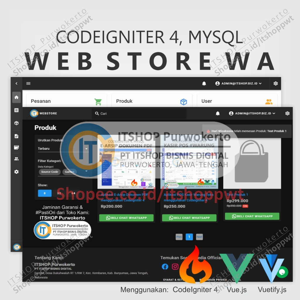 Jual Source Code Aplikasi Web Store Toko Online Digital Order Manual menggunakan Codeigniter 4 ...