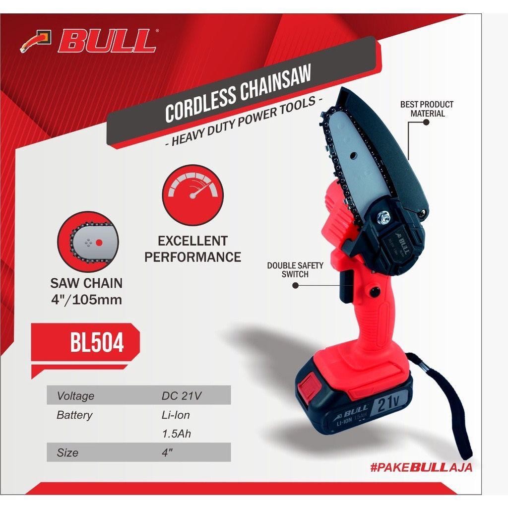 Jual Bull Gergaji Rantai Baterai / Mini Cordless Chainsaw/senso baterai mini 4” BL504 | Shopee ...