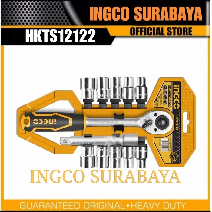 Jual INGCO HKTS12122 KUNCI SOK SOKET 1/2" SET 12PCS SOCKET 6 SEGI SHOCK ...