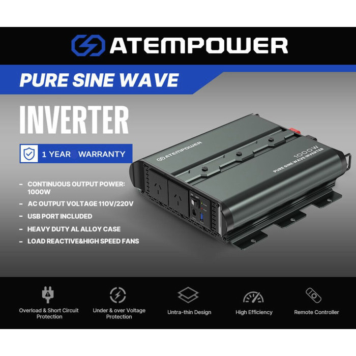 Jual ATEM POWER 12V To 220V 1000W Pure Sine Wave Power Inverter ...
