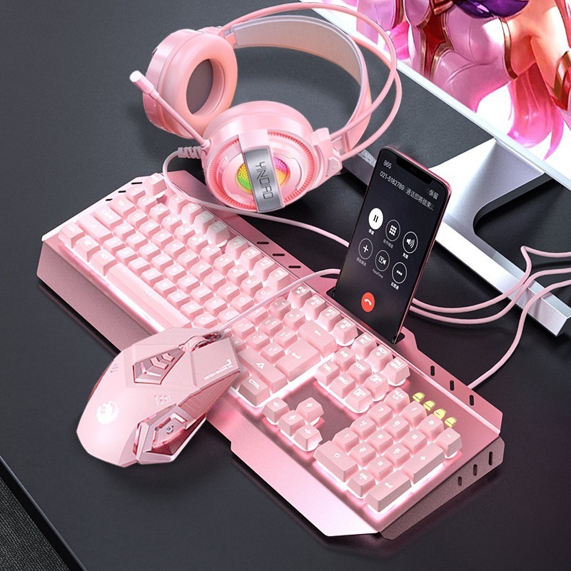 Jual Gaming Keyboard dan mouse full set semi Mechanical Feel Pink Girl ...