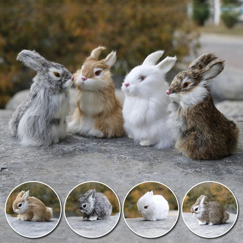 Jual Simulation Rabbit Model Ornament Plush Squatting Animal Easter ...