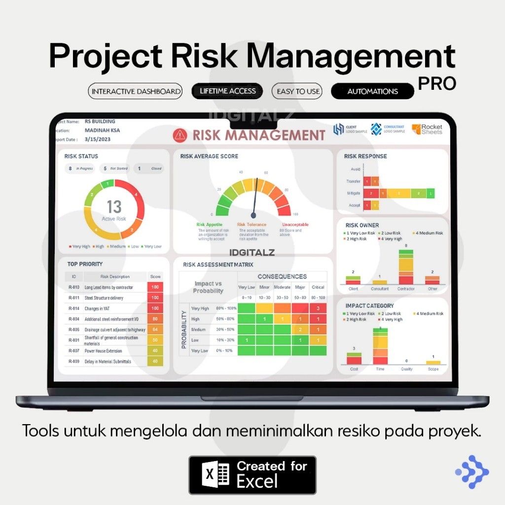 Jual [T0116] Project Risk Management PRO (Excel) Template - Tools ...