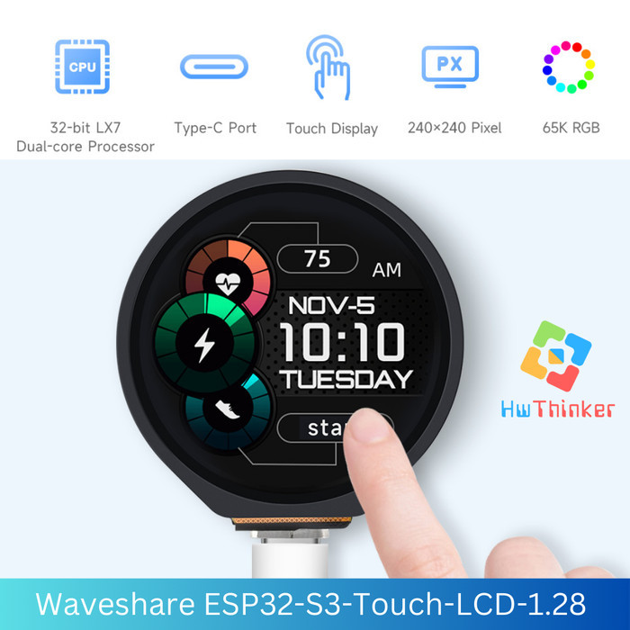 Jual MH27 Waveshare ESP32-S3 ESP32S3 1.28 Inch 1.28inch Round Touch Screen LCD GC9A01 ...
