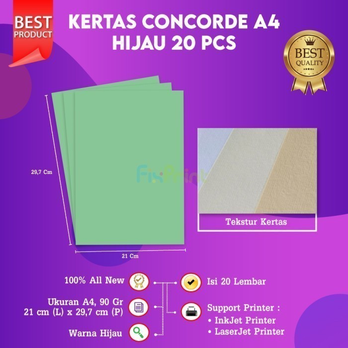 Jual Kertas Concorde 90gram 1 pack isi 20 Lembar A4 Paper Concorde ...