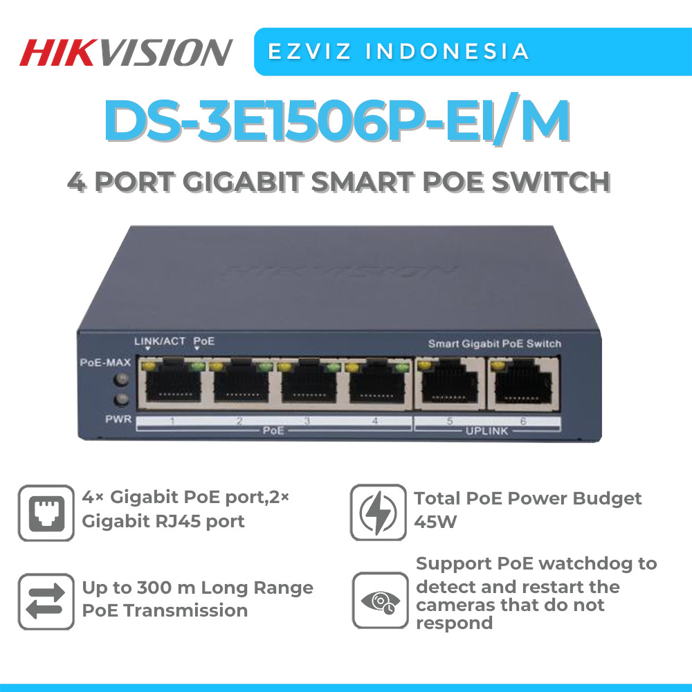 Jual HIKVISION DS-3E1506P-EI/M 4 PORT GIGABIT SMART 45W POE SWITCH ...