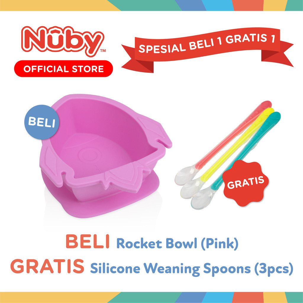 Jual Nuby Rocket Bowl (Pink) FREE Silicone Weaning Spoons (3pcs ...