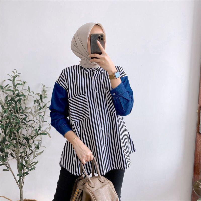 Jual VEXIOS - ZFS KEMEJA WANITA SERI / ADRIA SHIRT / Fashion Kemeja Wanita Kerja / Kemeja Stripe ...