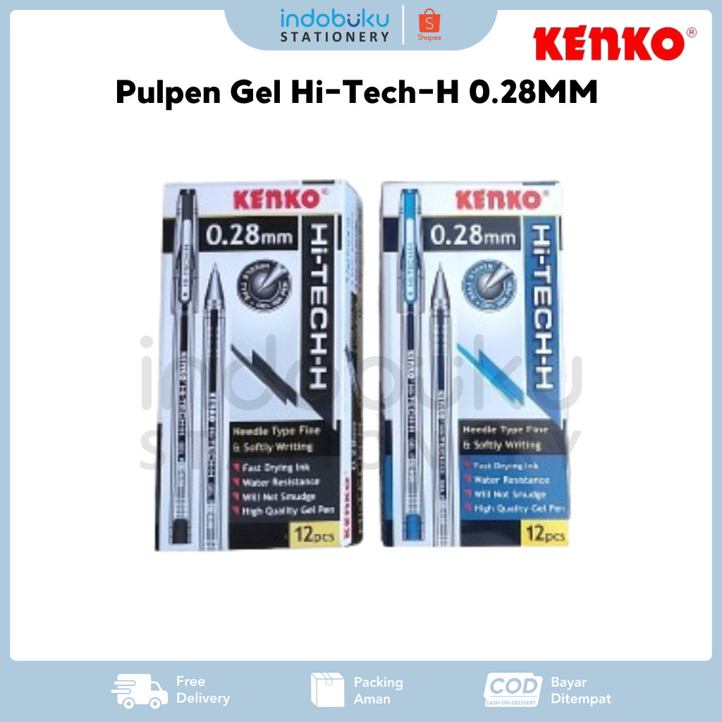 Jual Pulpen Gel Hi-Tech-H 0.28MM Hitam & Biru Kenko ( 1 Pack Isi 12Pcs ...