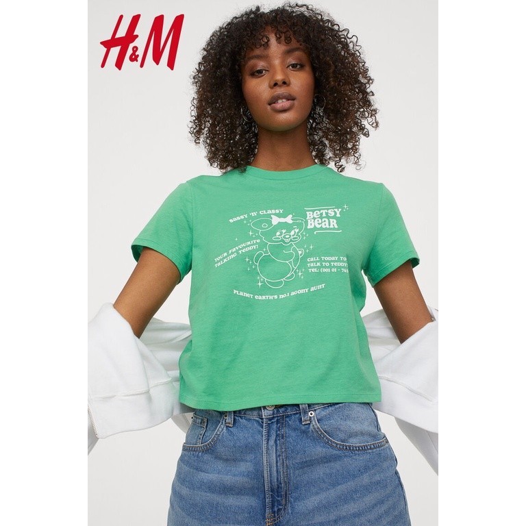 Jual HM Kaos Crop Top T-Shirt Cotton Besty Bear Green HM | Shopee Indonesia